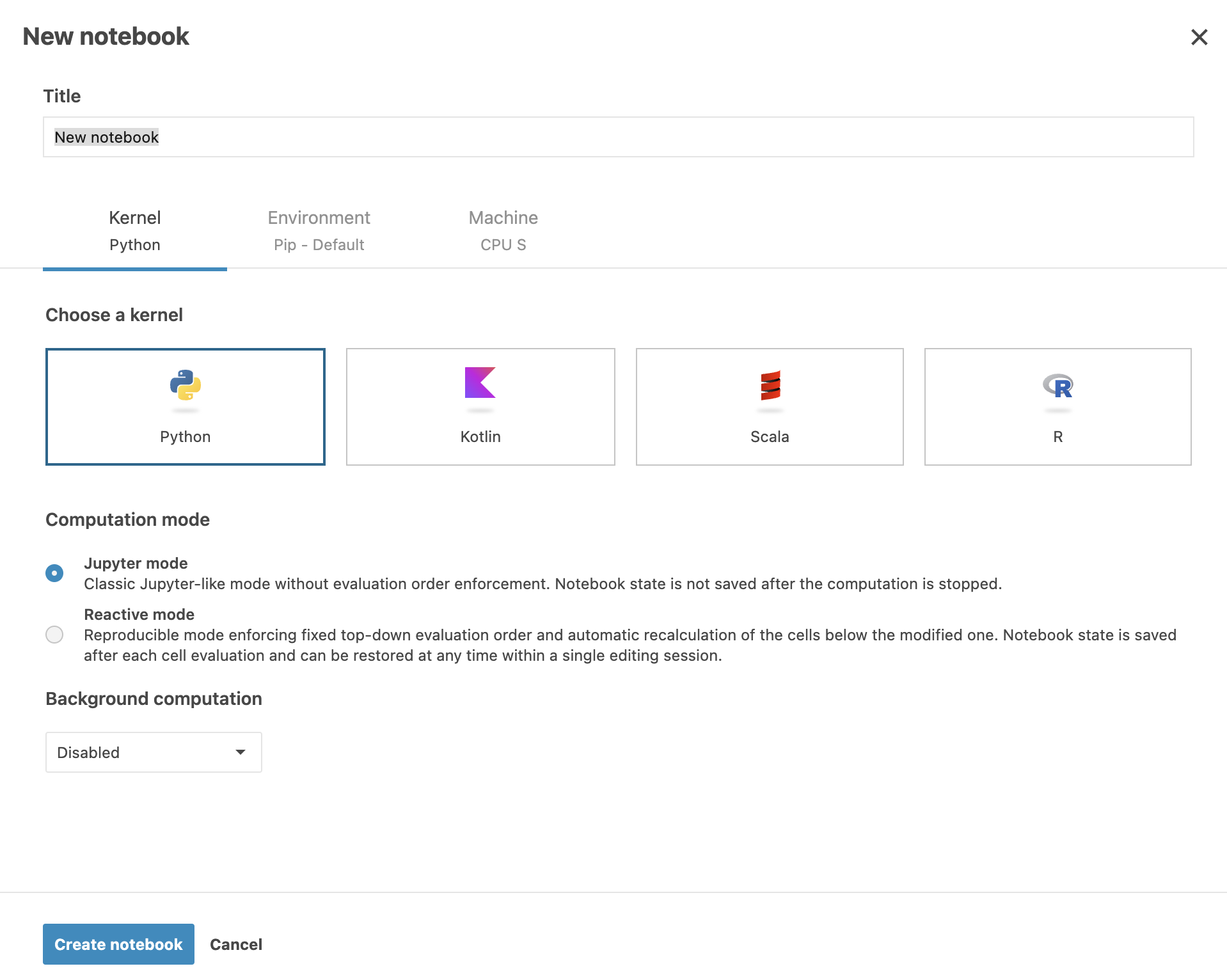Manage kernels | Datalore Documentation