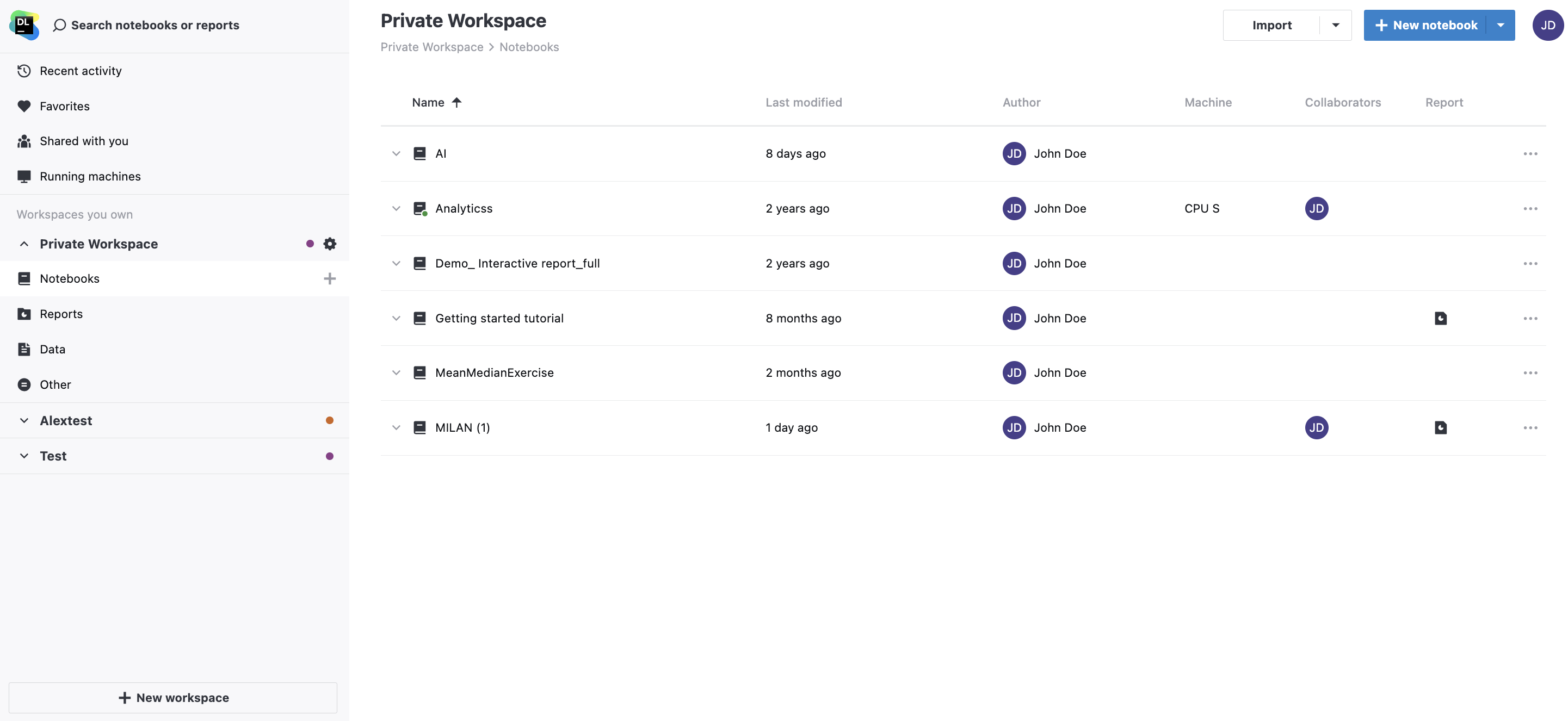 Manage notebooks | Datalore Documentation