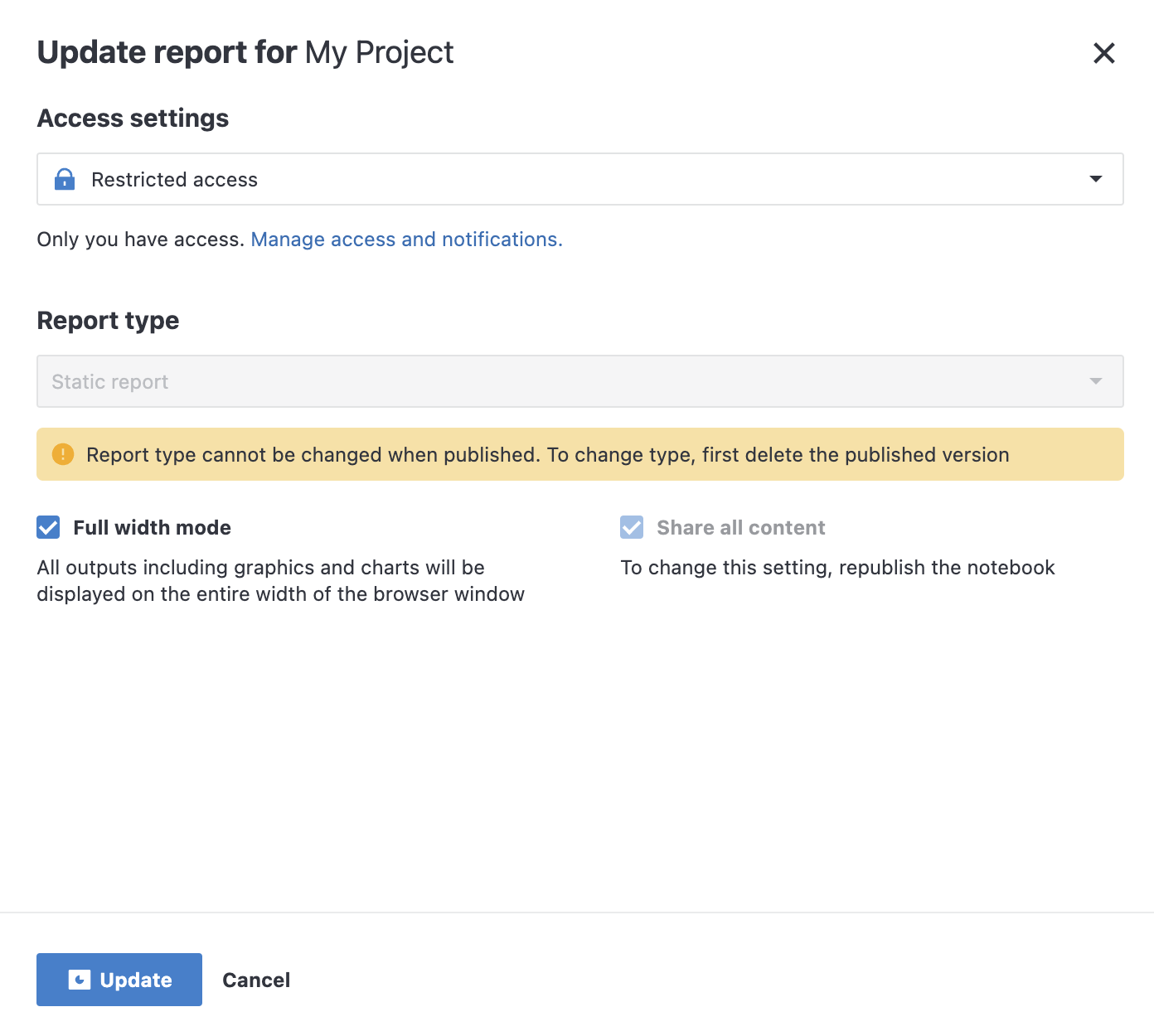 Update or delete a report | Datalore Documentation