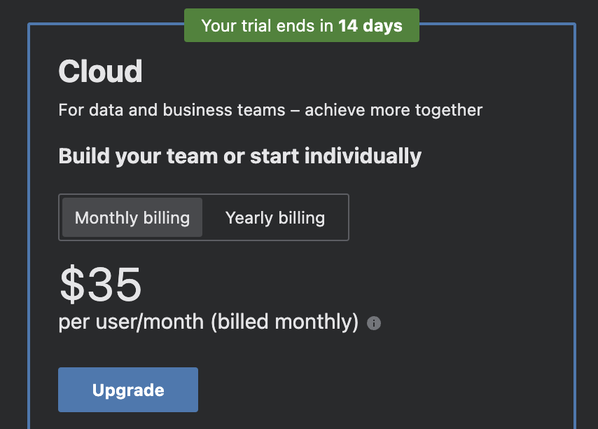 Upgrade to Cloud plan | Datalore Documentation