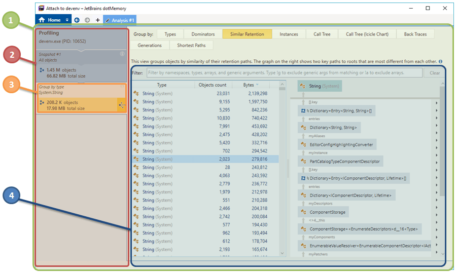 First Look at the User Interface | dotMemory Documentation