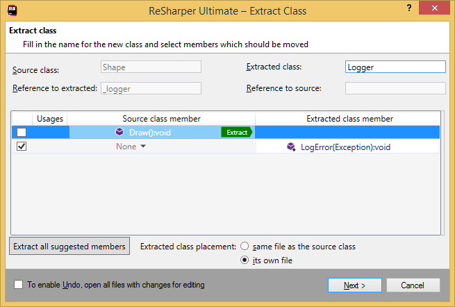 Extract Class refactoring | ReSharper Documentation