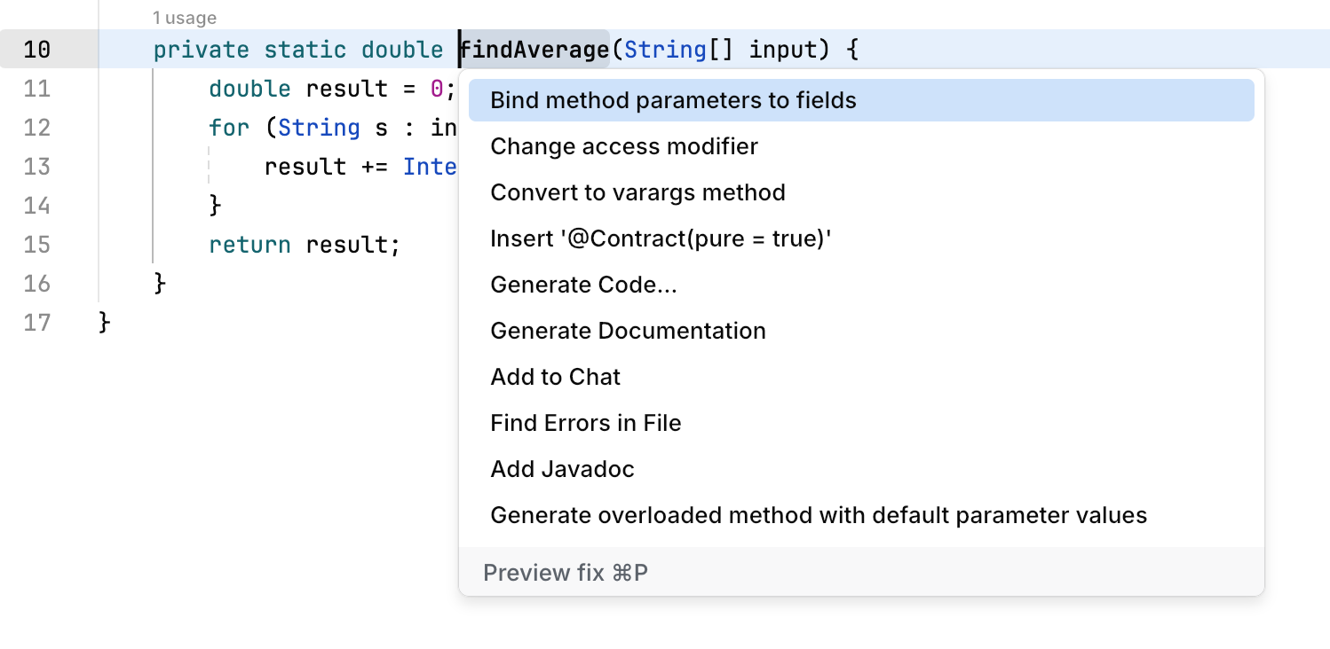 Coding assistance in Java | JetBrains Fleet Documentation