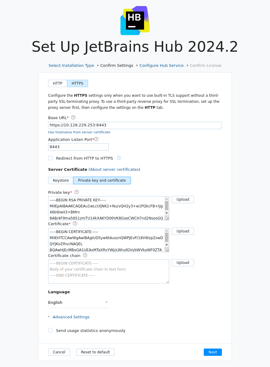 Configure TLS in the Web-based Configuration Wizard | Hub Documentation
