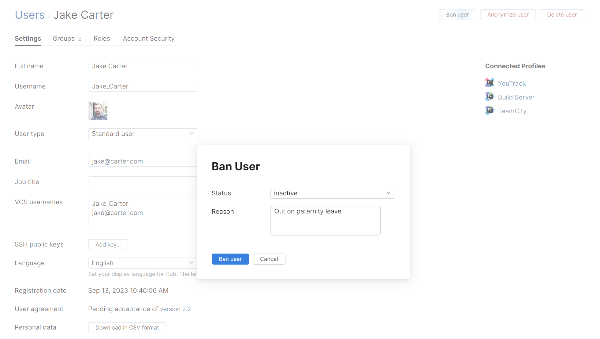 Ban User Accounts | Hub Documentation