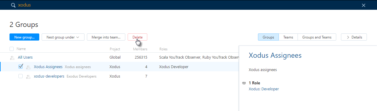 Delete Groups | Hub Documentation