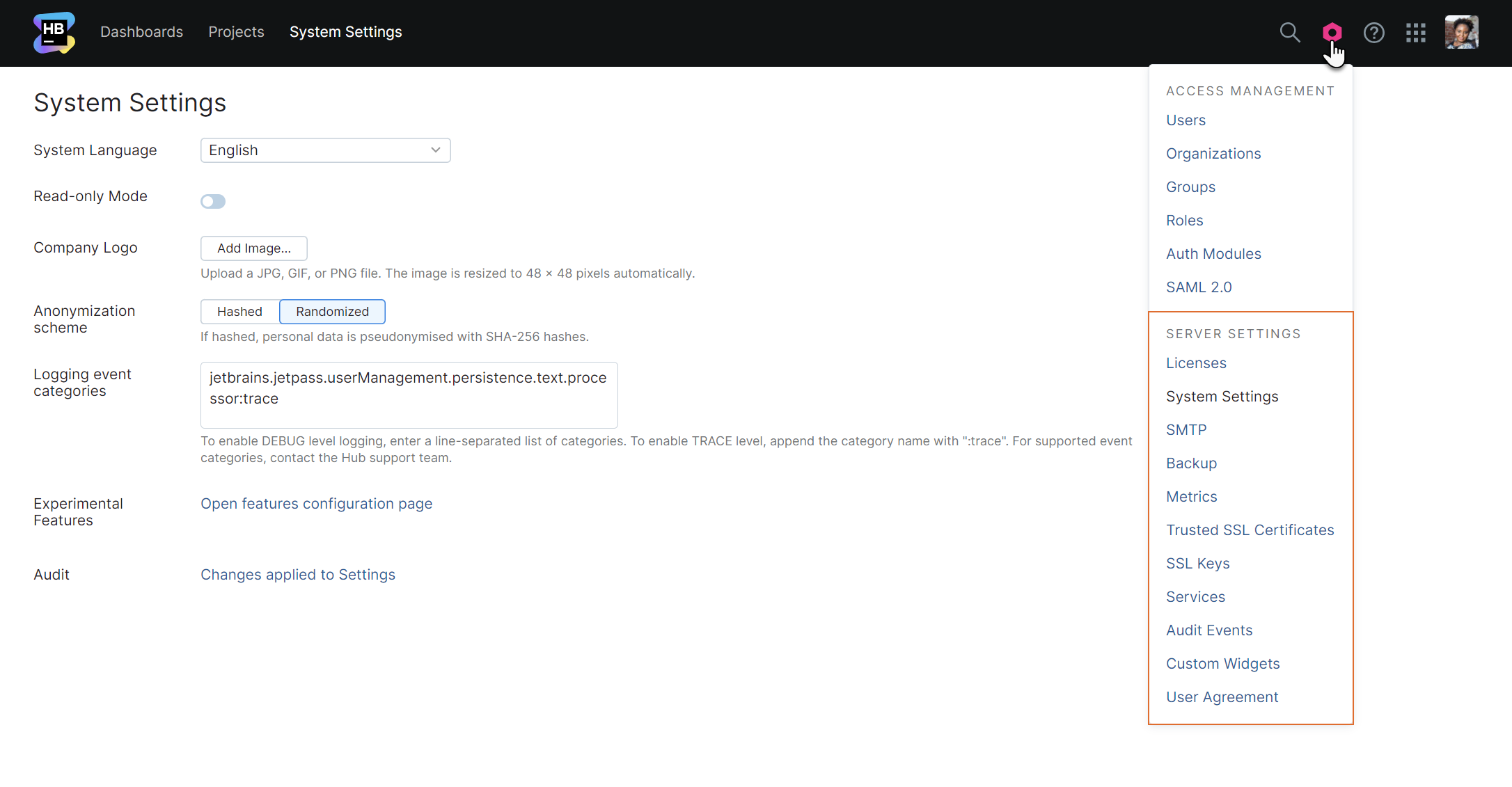 Server Settings | Hub Documentation
