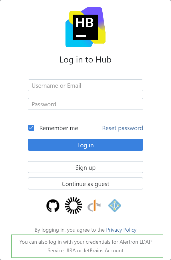 Logging in to Hub | Hub Documentation