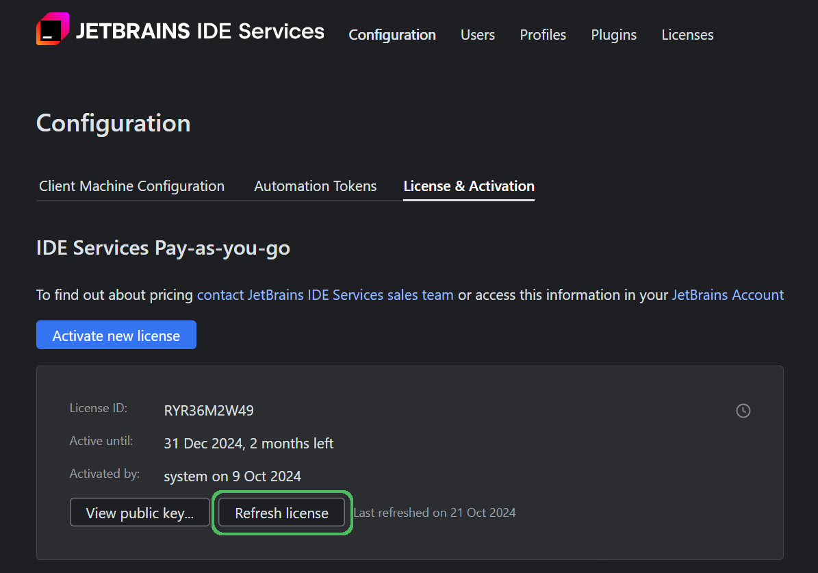 Managing licenses | IDE Services Cloud Documentation