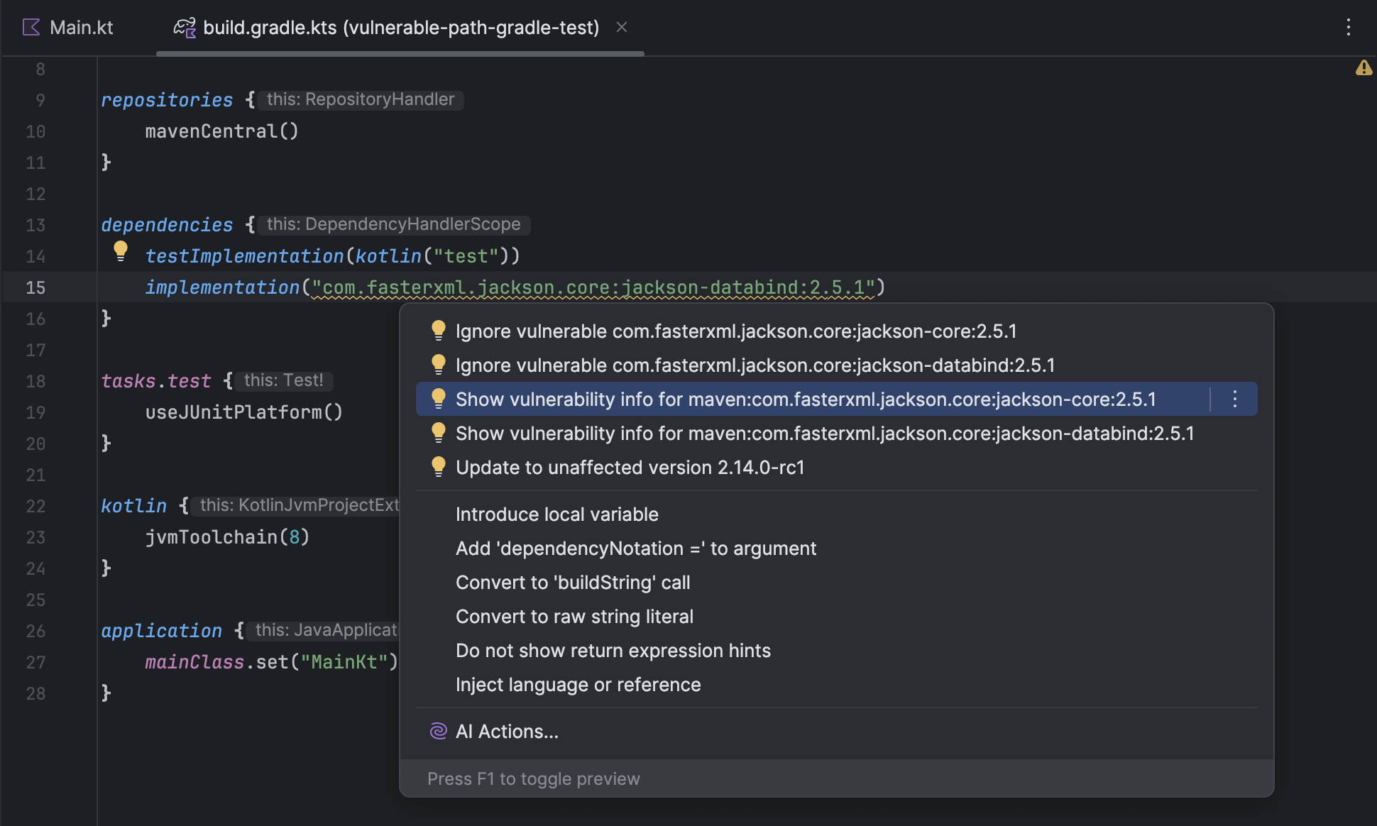 Vulnerable dependencies | IntelliJ IDEA Documentation