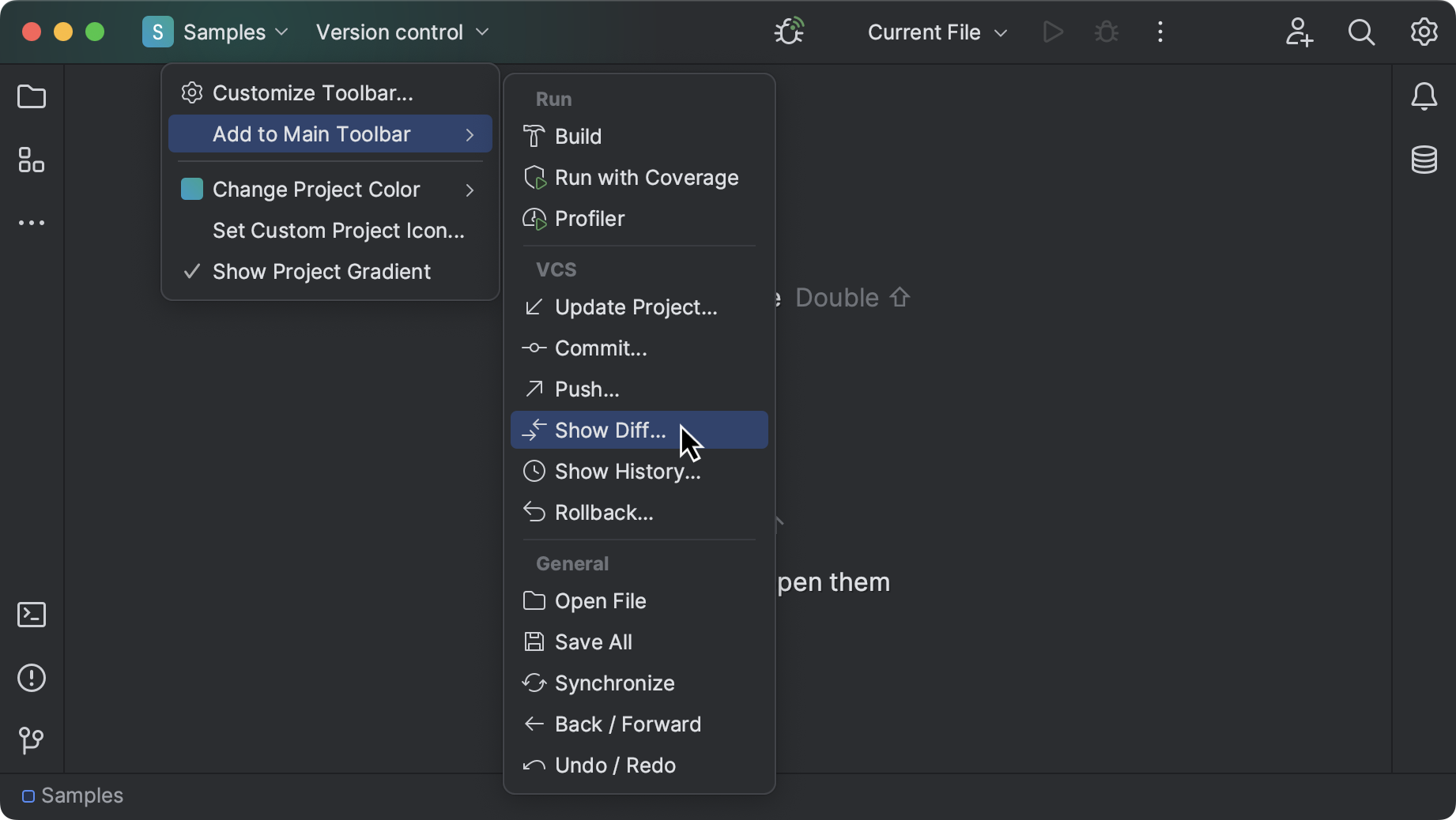 Menus and toolbars | IntelliJ IDEA Documentation
