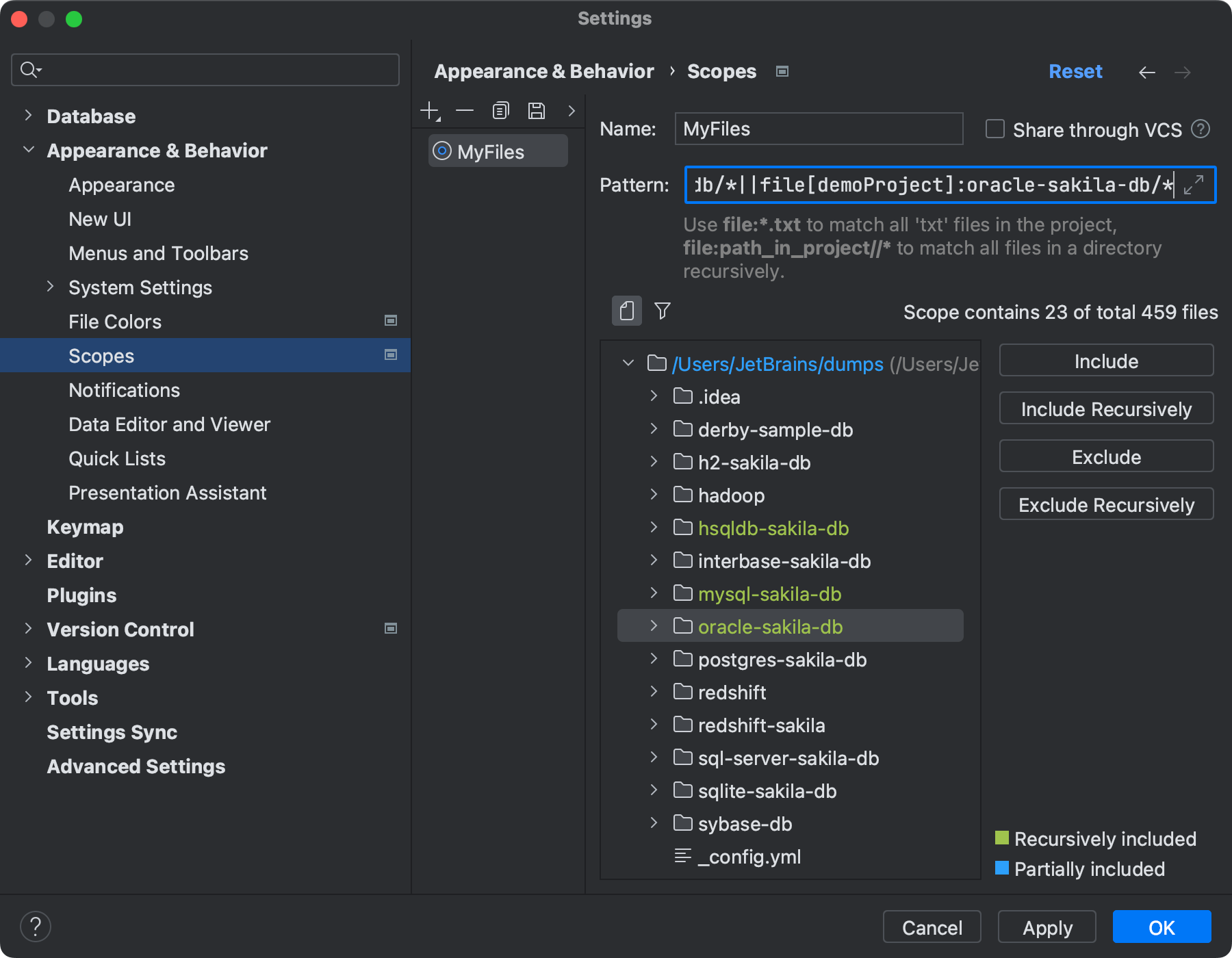 Scope language syntax reference | DataGrip Documentation