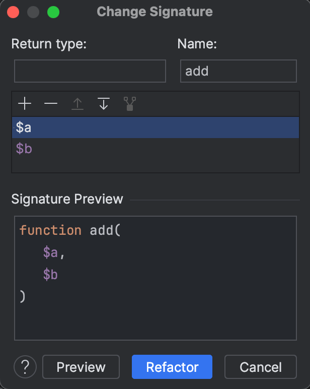 Change signature | PhpStorm Documentation
