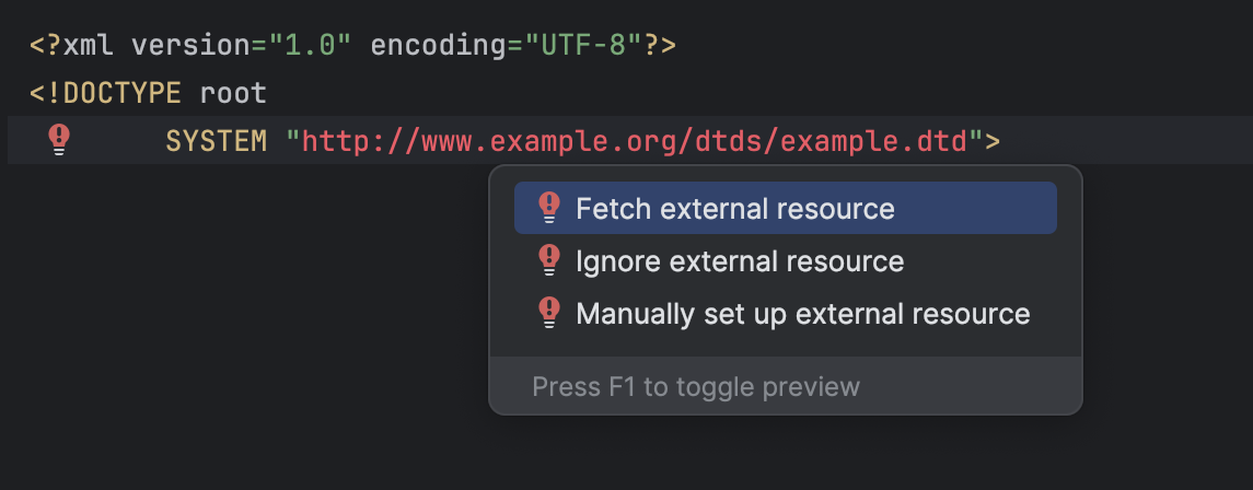 Referencing XML schemas and DTDs | WebStorm Documentation
