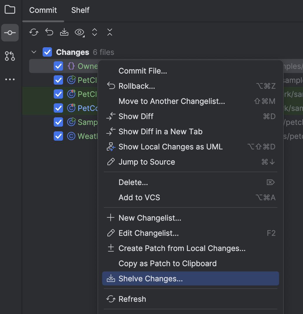 Shelve or stash changes | IntelliJ IDEA Documentation