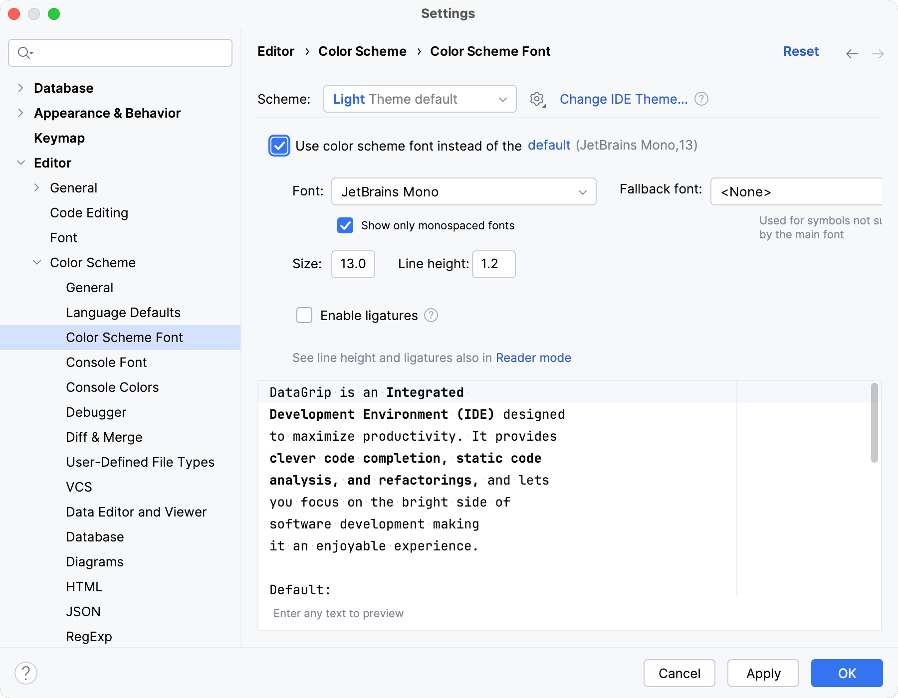 Colors and fonts | DataGrip Documentation