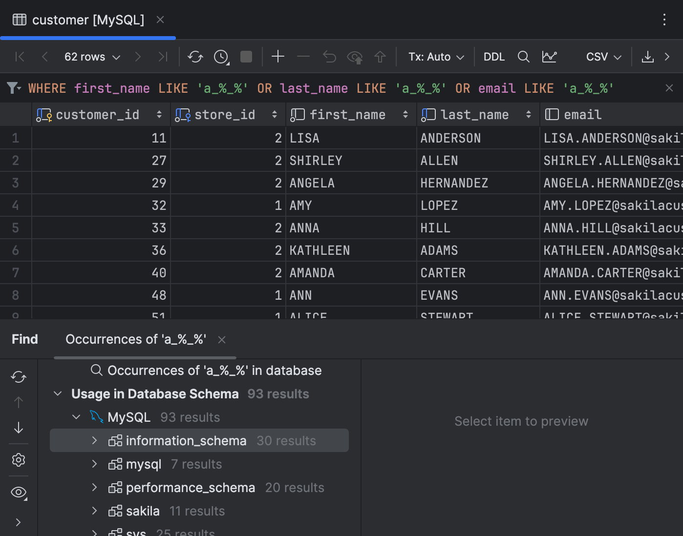 Full-text search in databases | CLion Documentation