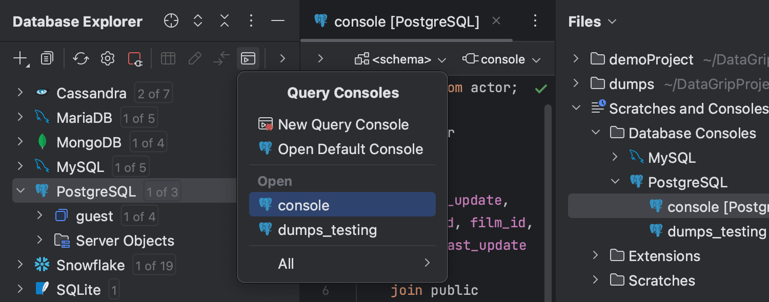 Query consoles | DataGrip Documentation