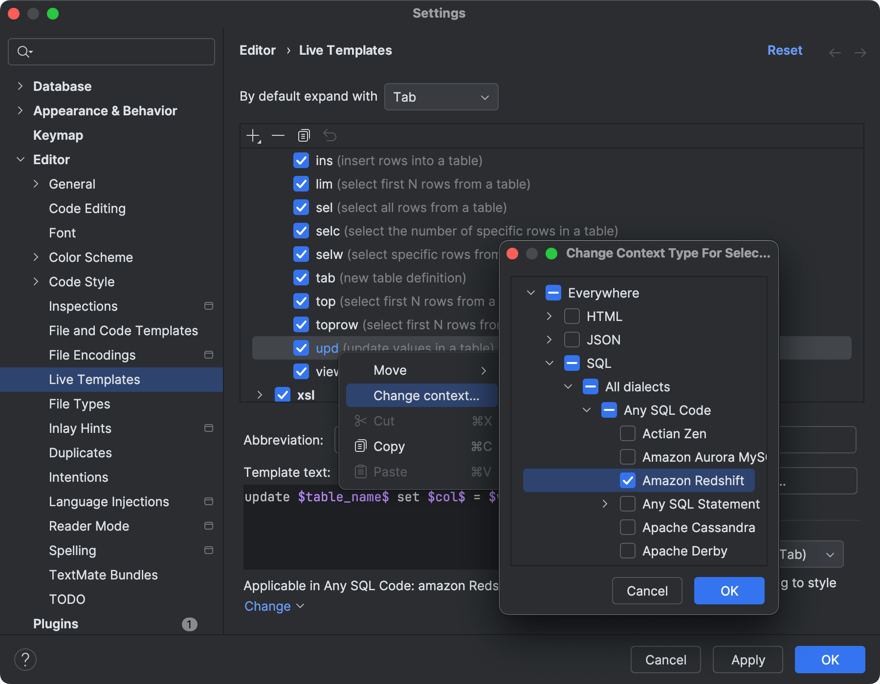 Live templates | DataGrip Documentation