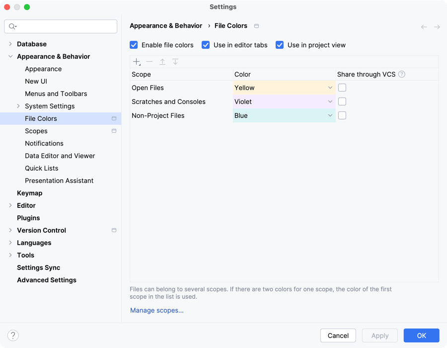 File Colors | DataGrip Documentation
