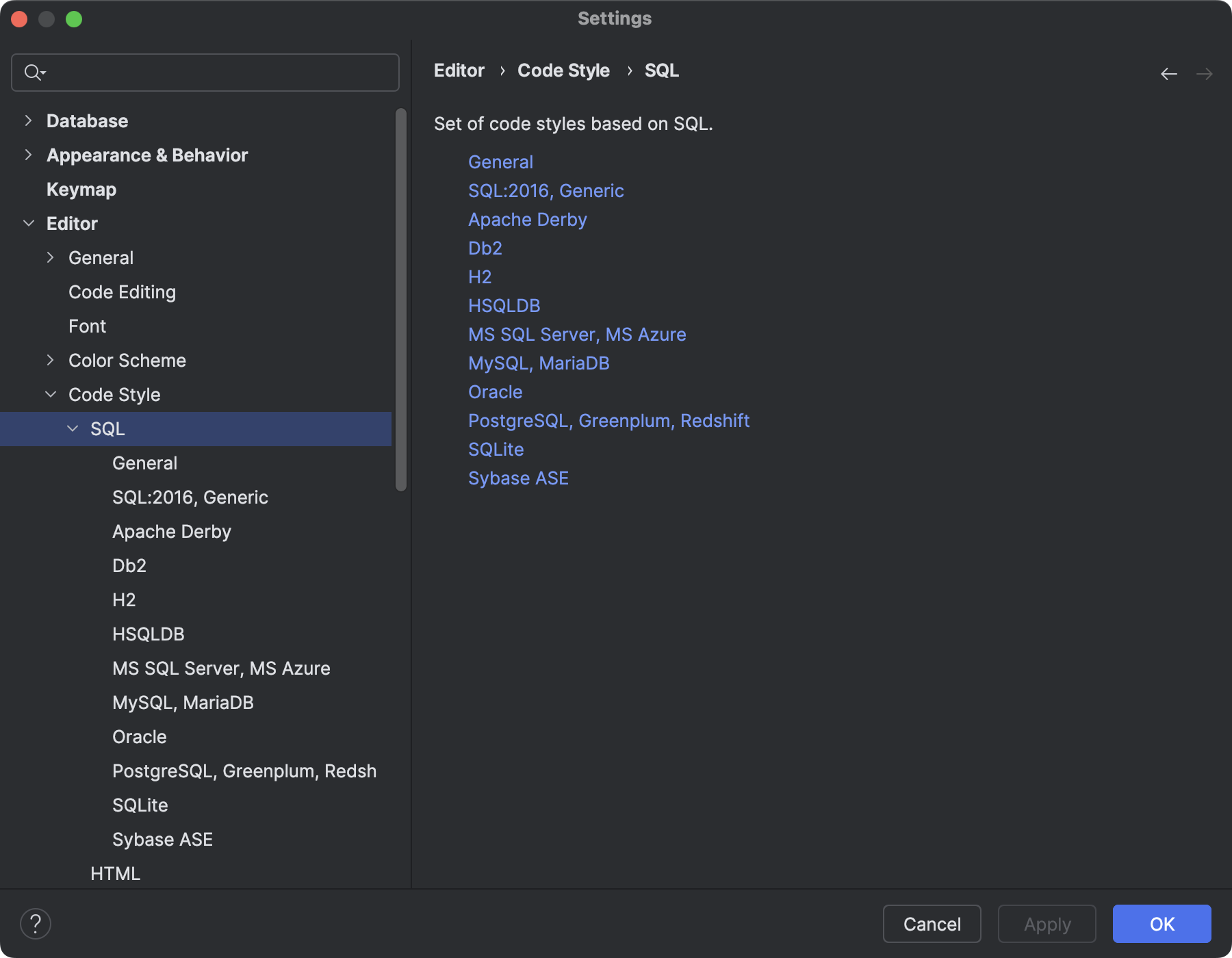 Code Style. SQL | DataGrip Documentation