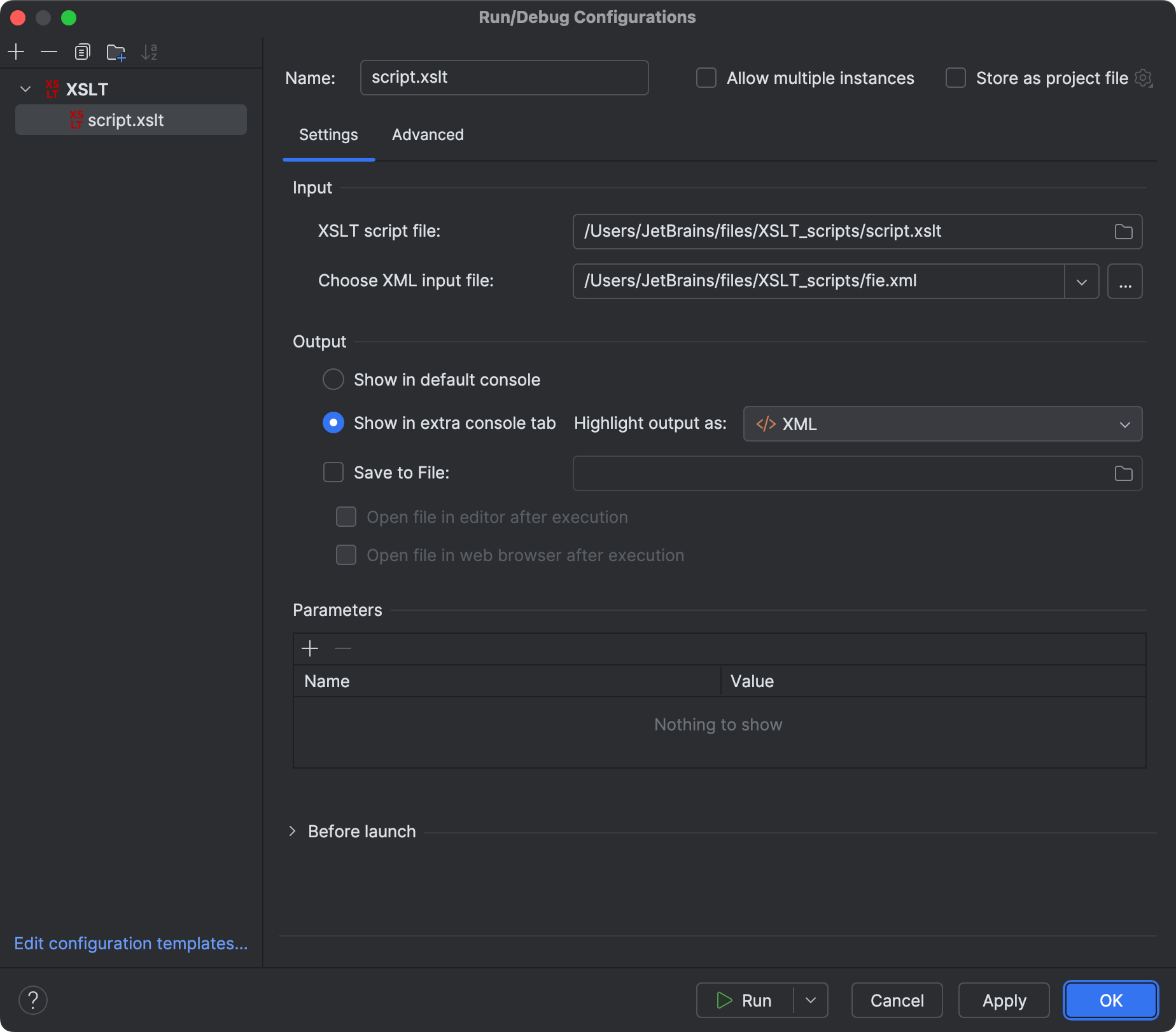 XSLT run configurations | DataGrip Documentation