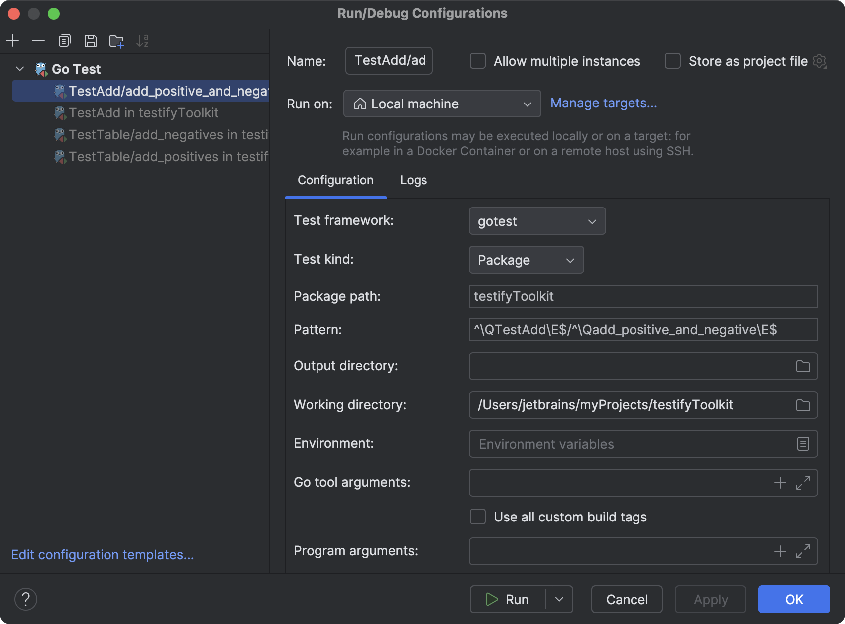 Run/debug configurations | GoLand Documentation