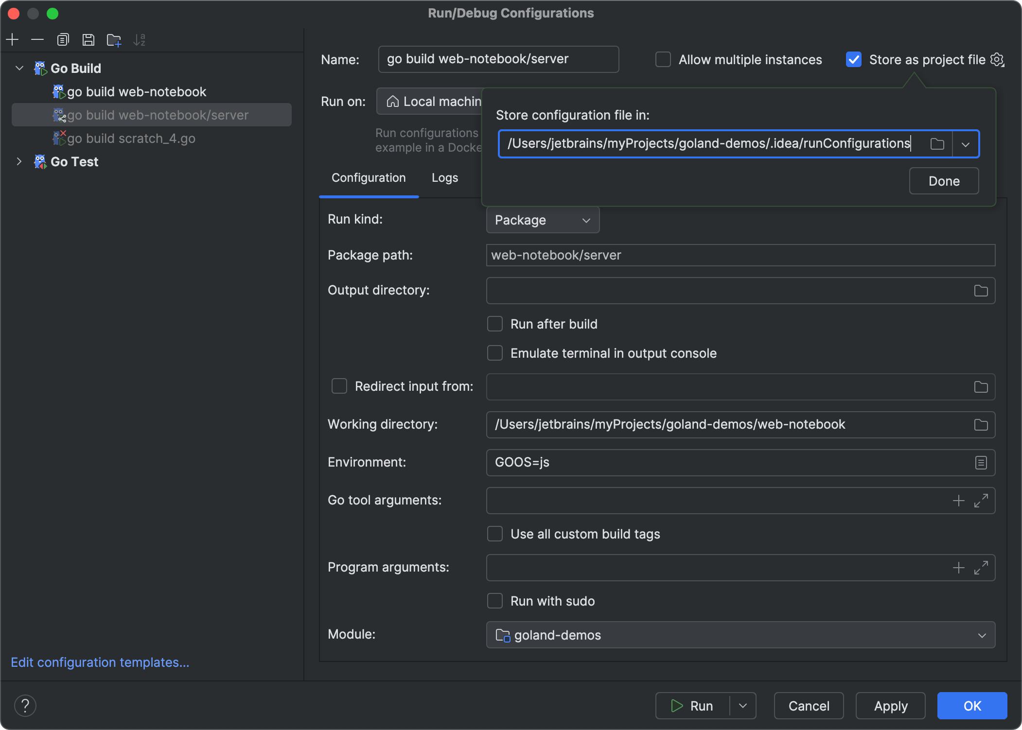 Run/debug configurations | GoLand Documentation