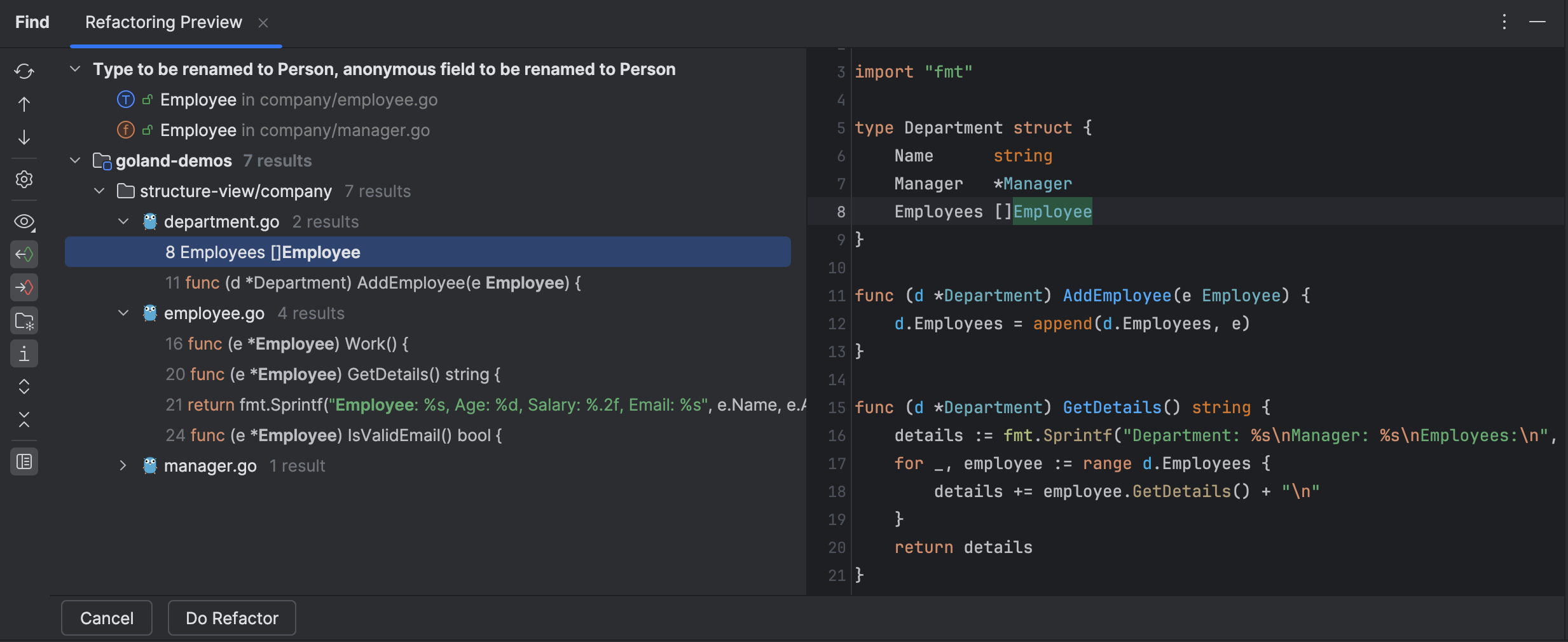 Code refactoring | GoLand Documentation