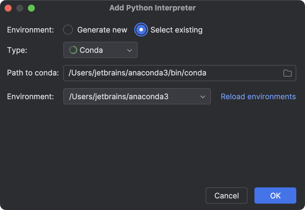 Configure a conda virtual environment | PyCharm Documentation
