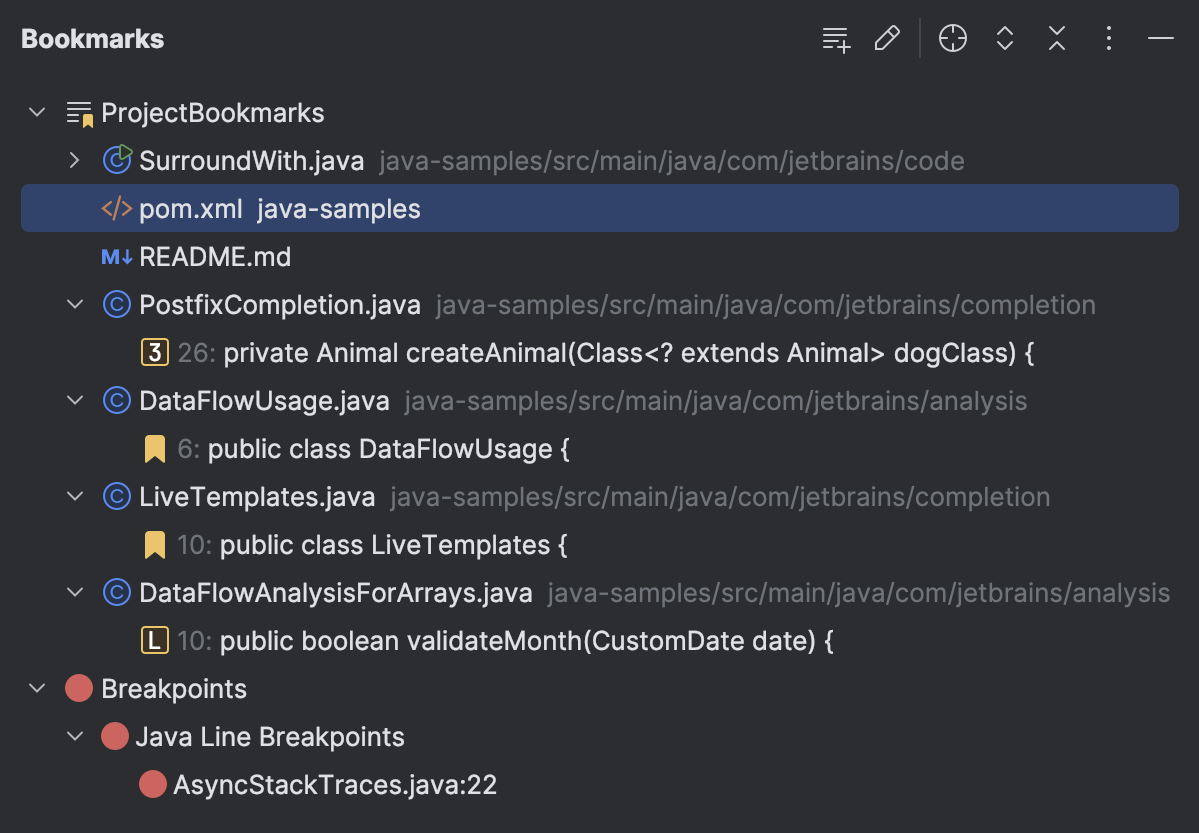 Bookmarks | IntelliJ IDEA Documentation