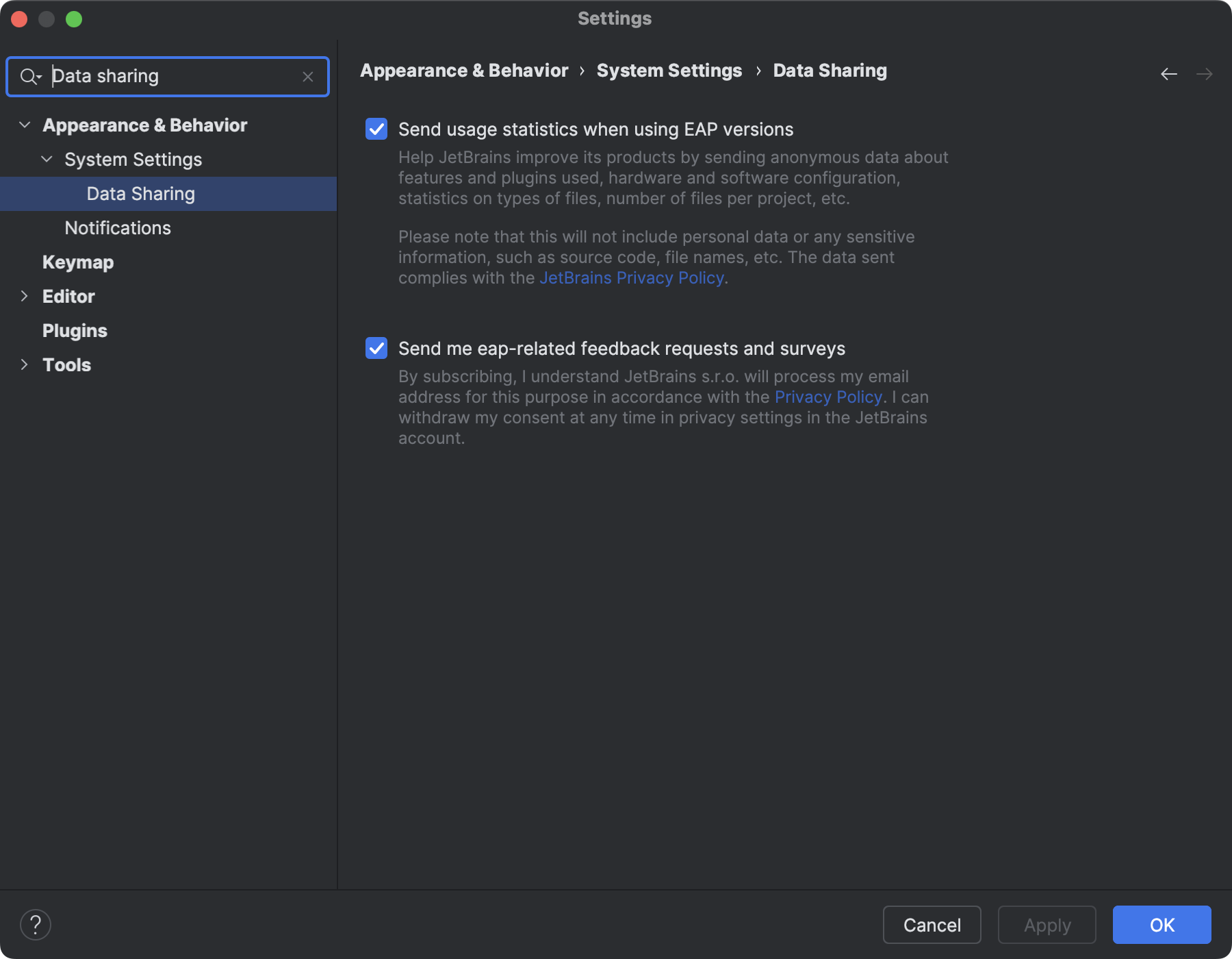 Data Sharing | PhpStorm Documentation