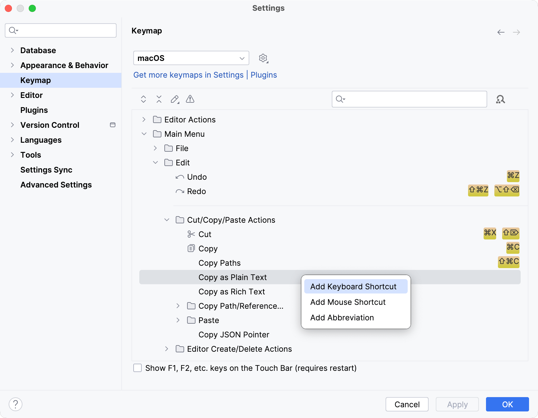 Configure keyboard shortcuts | DataGrip Documentation