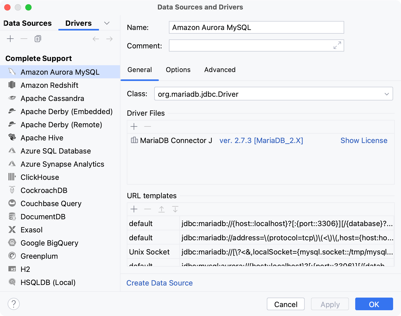 Databases with basic support | RustRover Documentation
