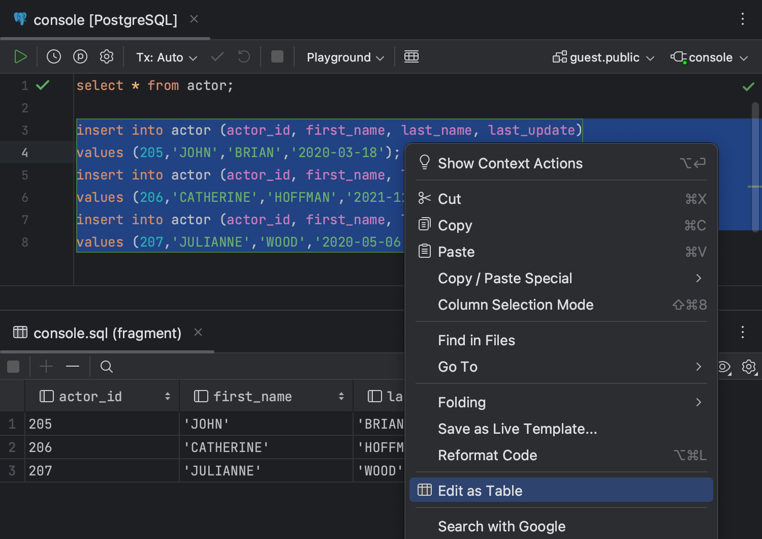 Query consoles | IntelliJ IDEA Documentation