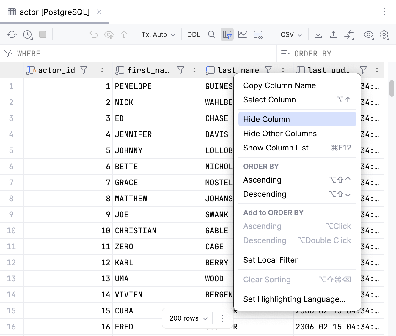 Columns | PyCharm Documentation