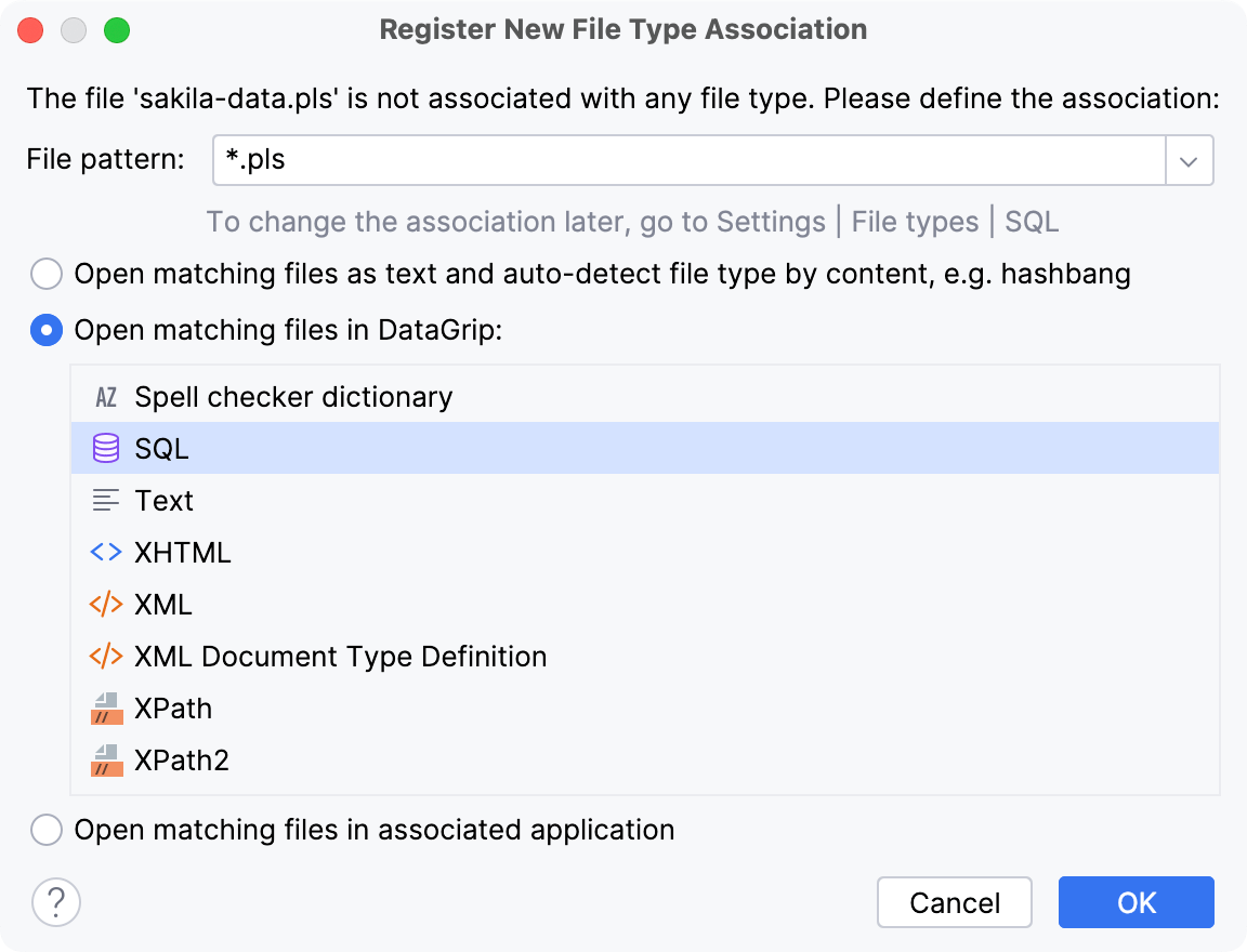 File type associations | DataGrip Documentation