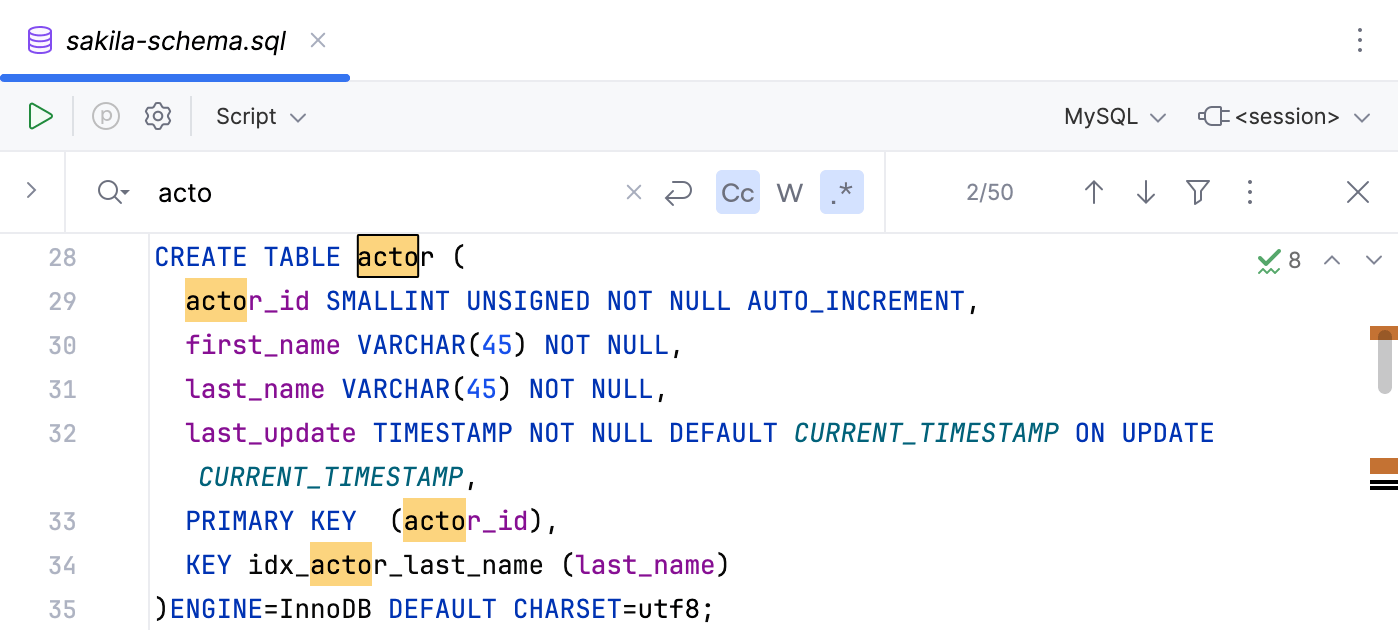 Search for a target within a file | DataGrip Documentation