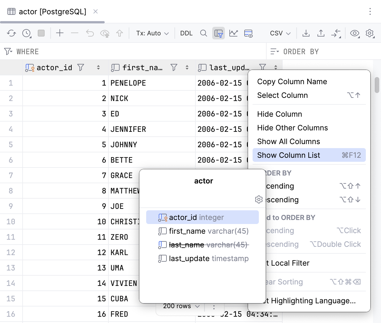 Columns | DataGrip Documentation