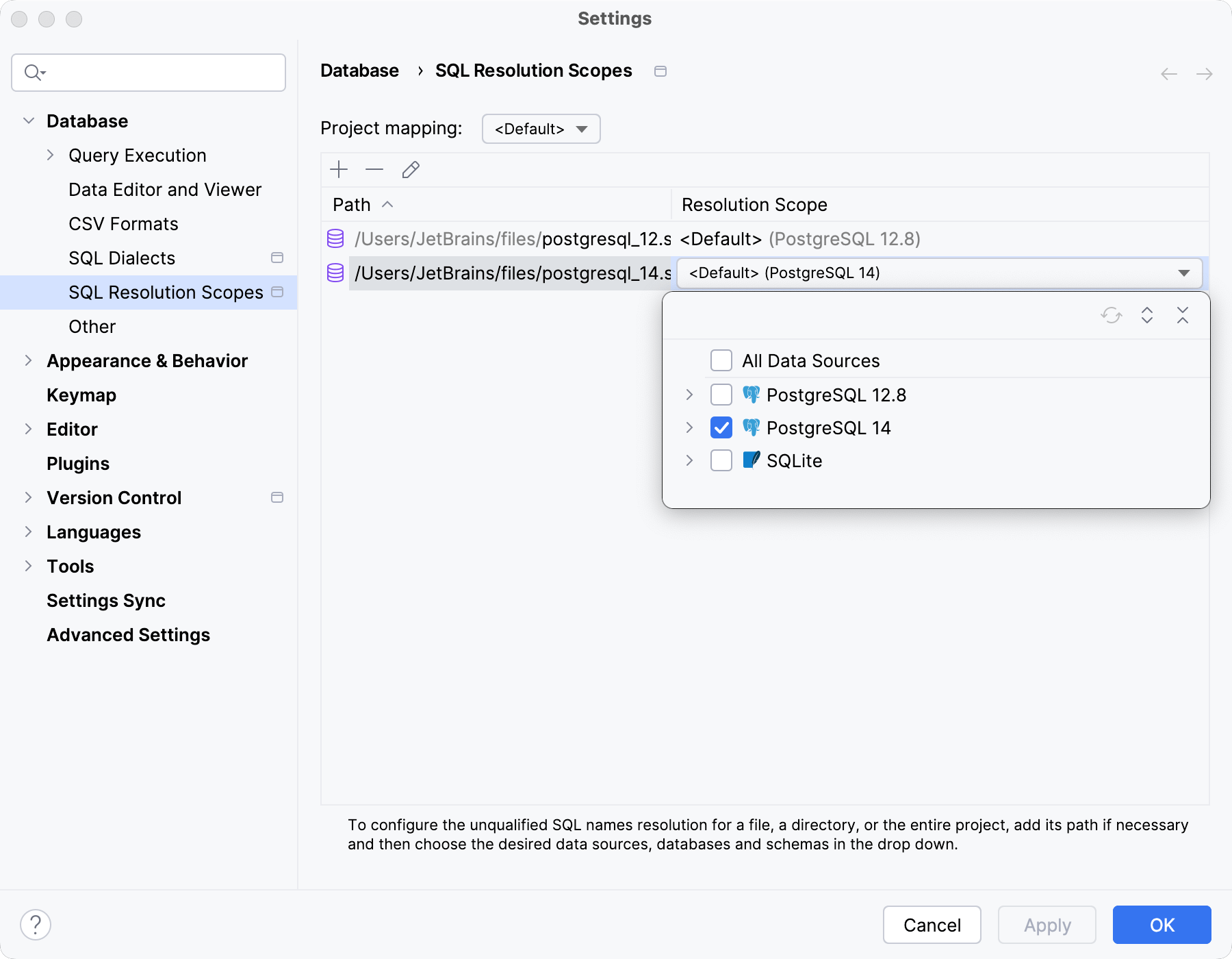 SQL Resolution Scopes | DataGrip Documentation