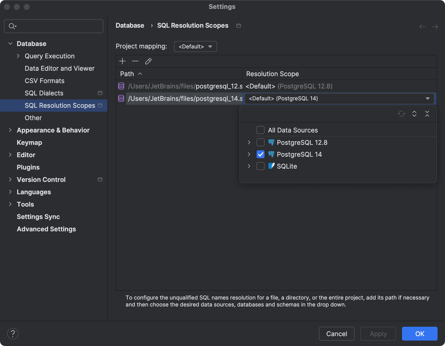 SQL Resolution Scopes | DataGrip Documentation