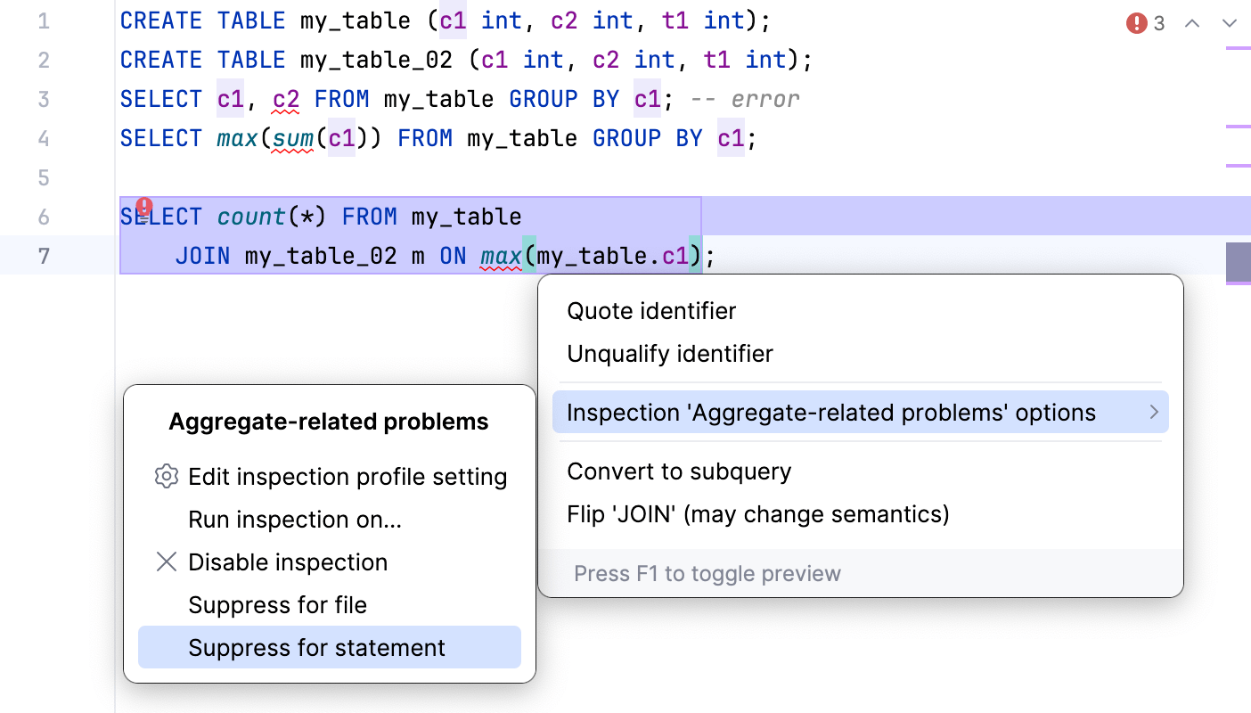 Disabling and enabling inspections | DataGrip Documentation