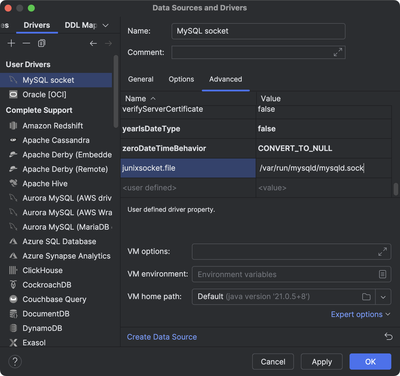 使用 unix sockets 创建 MySQL 数据源 | PyCharm 文档