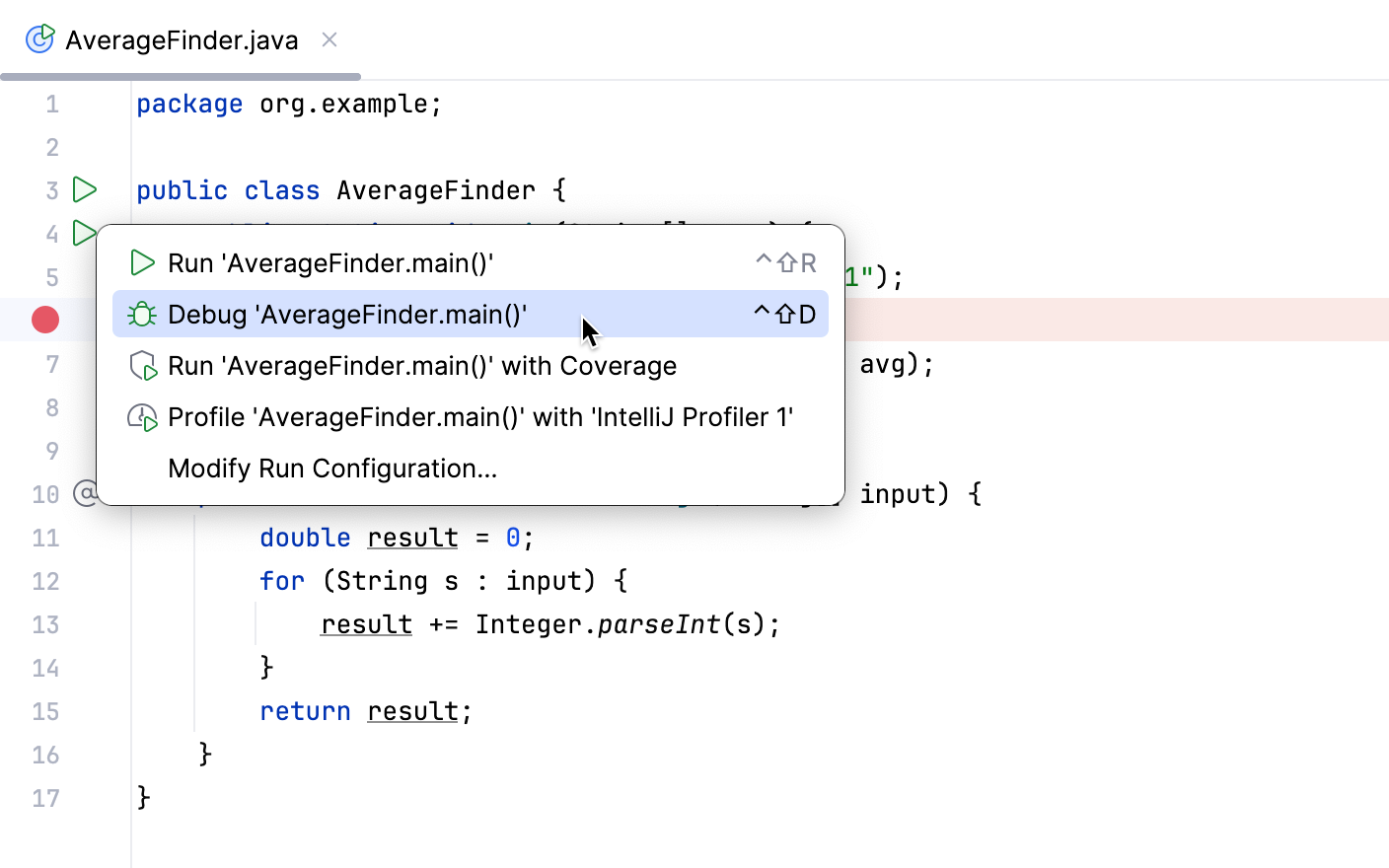 Tutorial Debug Your First Java Application Intellij Idea Documentation 7139