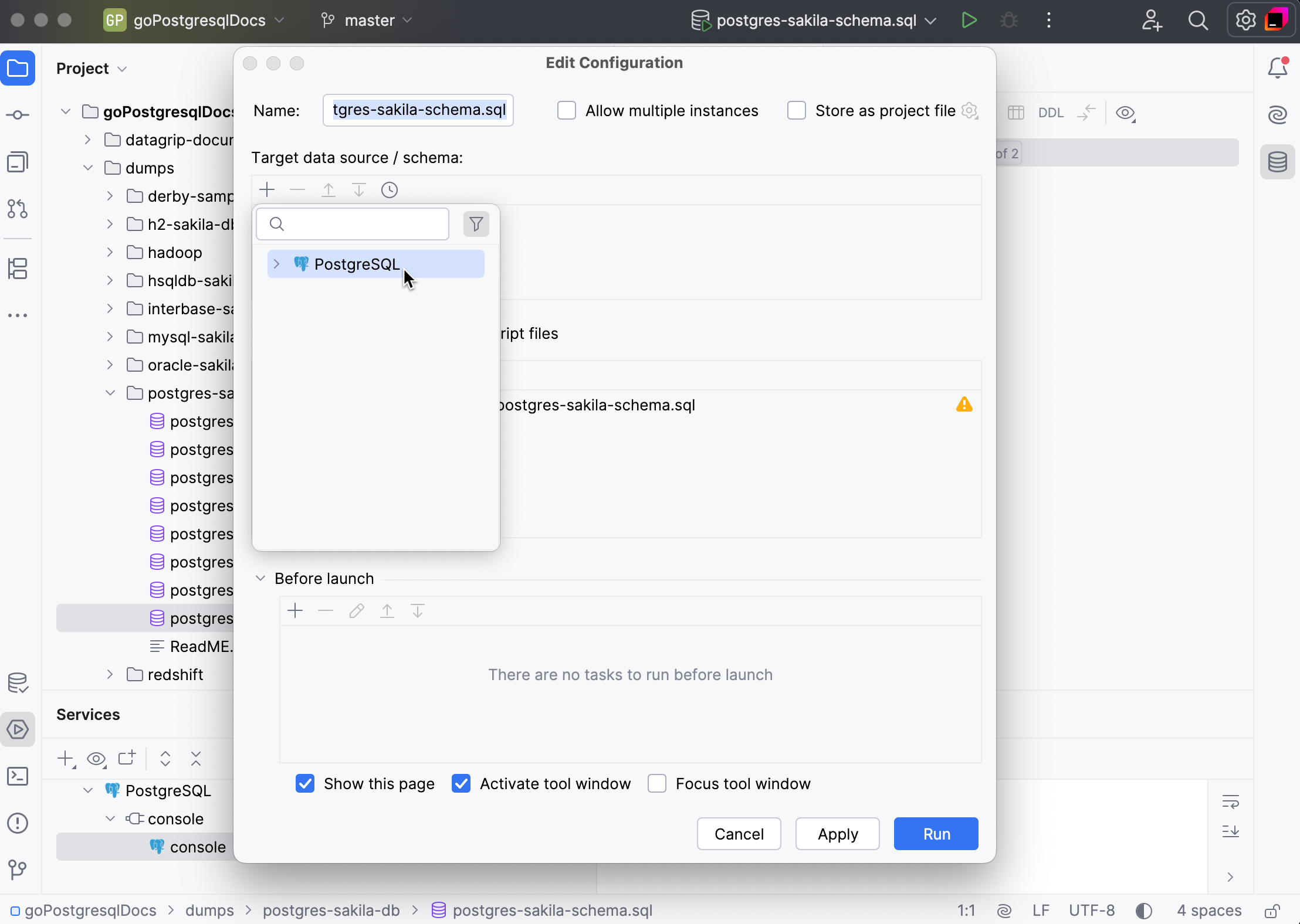 How to run PostgreSQL queries from GoLand | GoLand Documentation