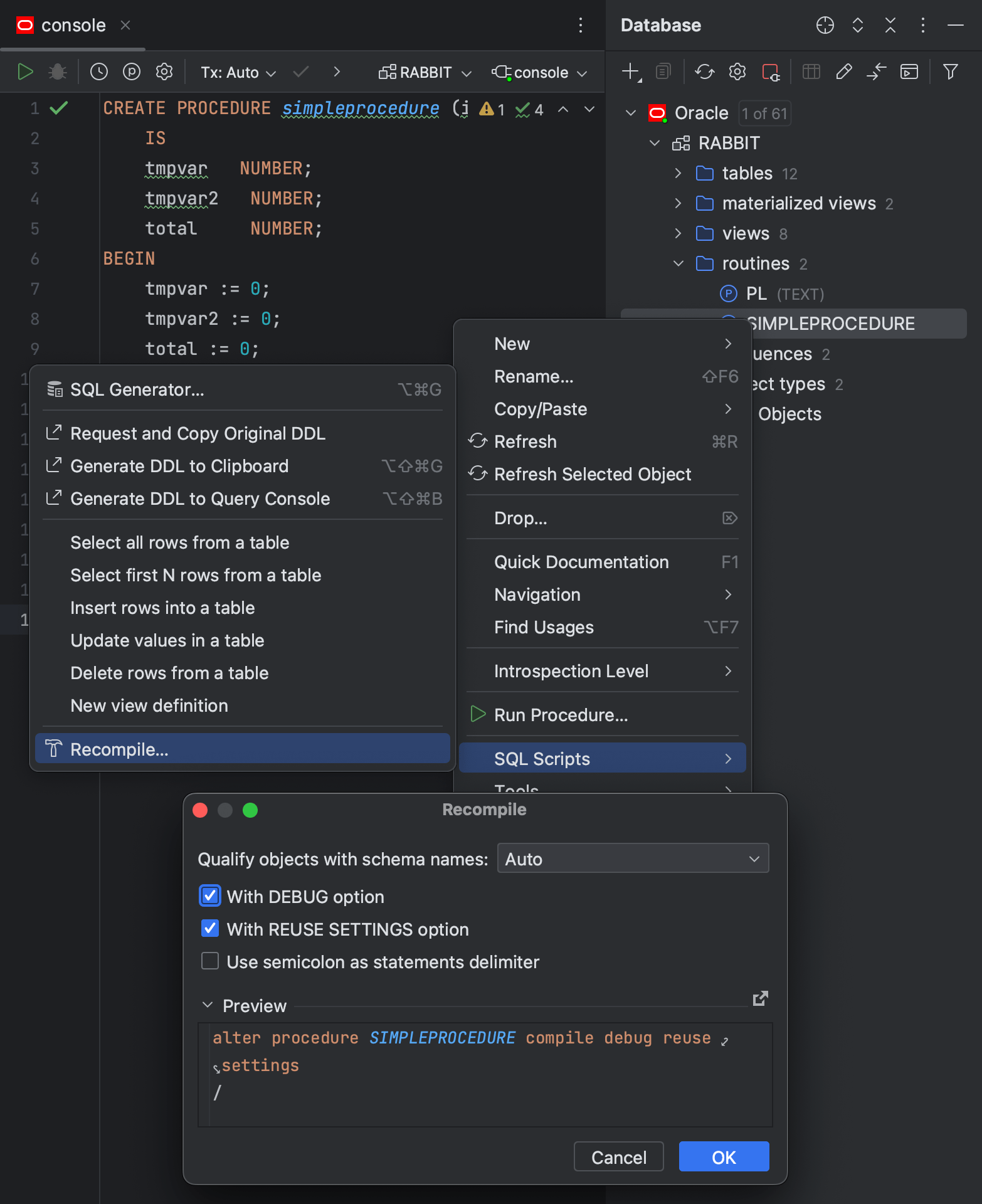 调试 Oracle PL/SQL 代码 | WebStorm 文档