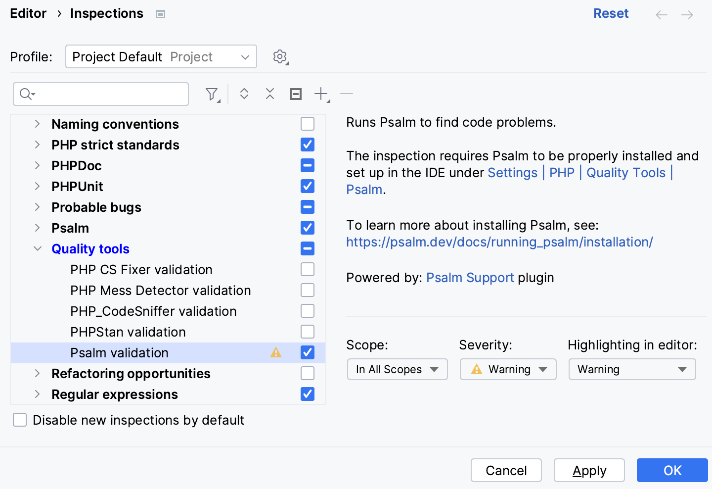 Psalm | PhpStorm Documentation