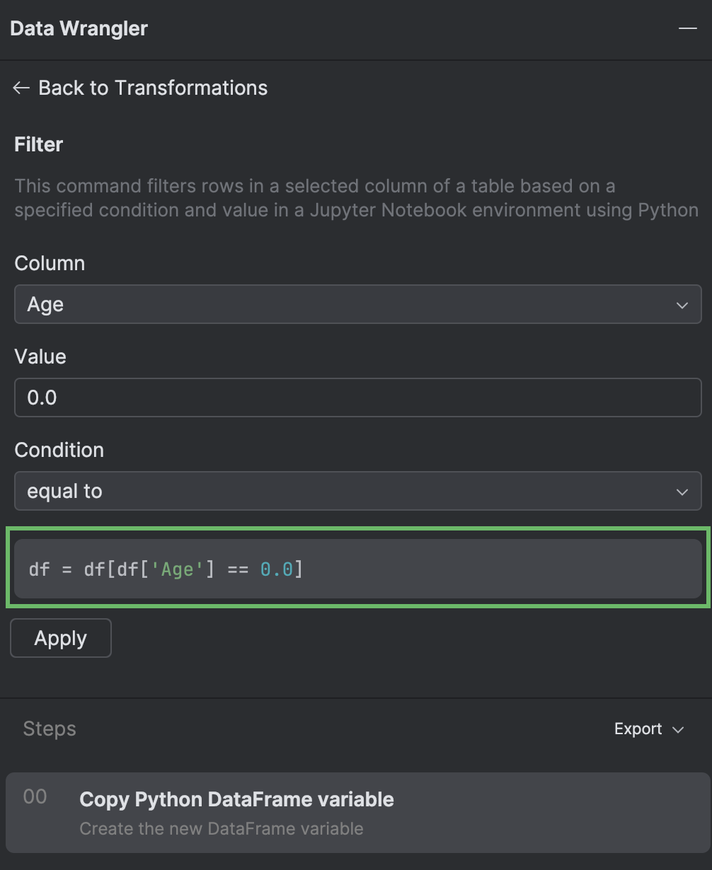 使用 Data Wrangler | PyCharm 文档