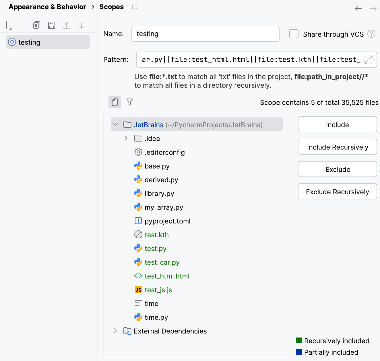Scopes and file colors | PyCharm Documentation