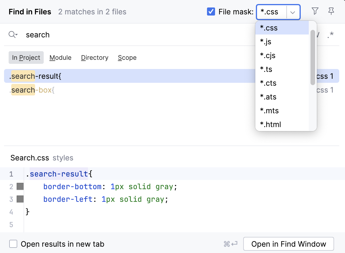 Search for a target within a project | WebStorm Documentation